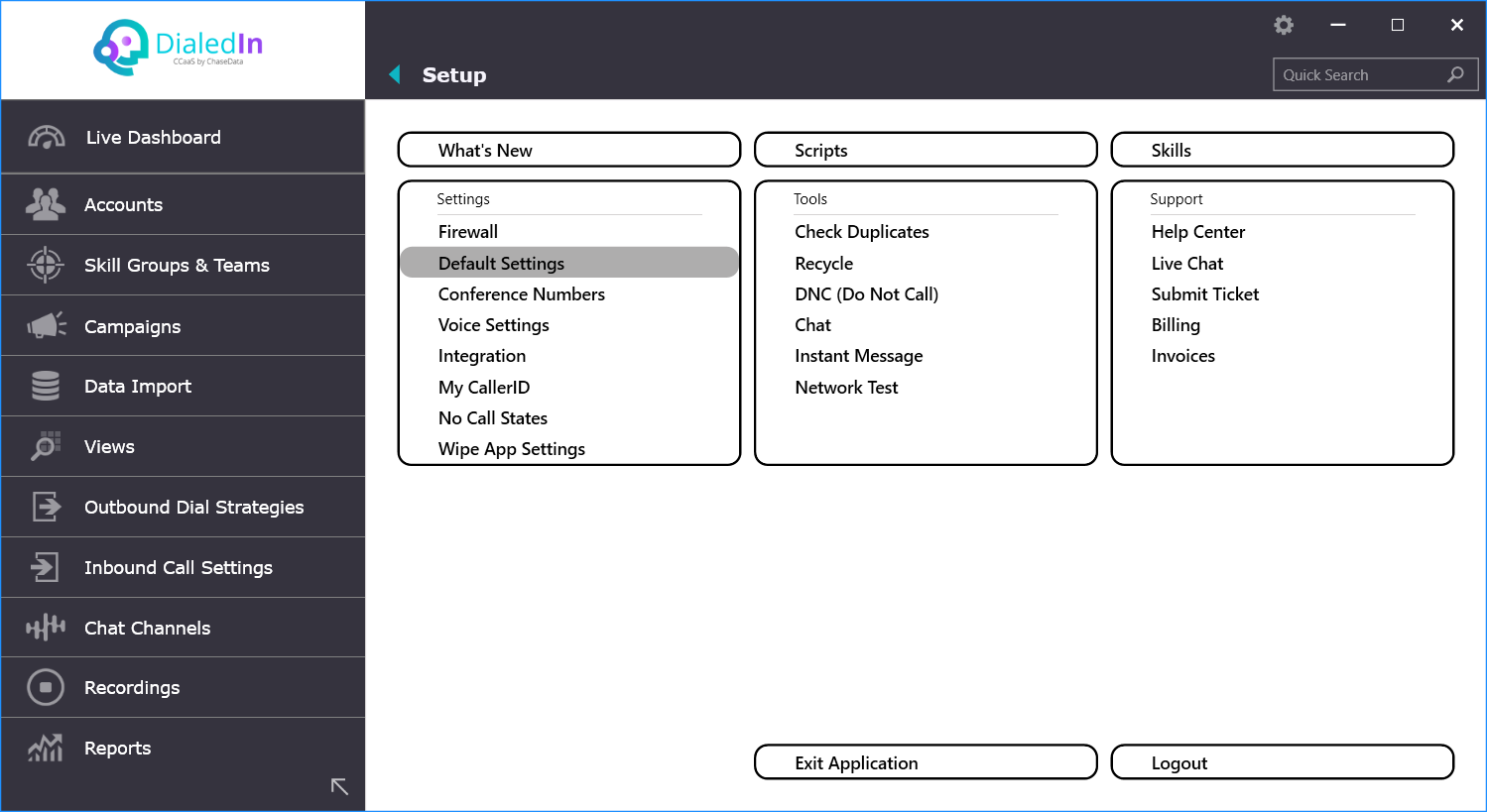 User Guide - Management Console - Functional Setup - Default Settings